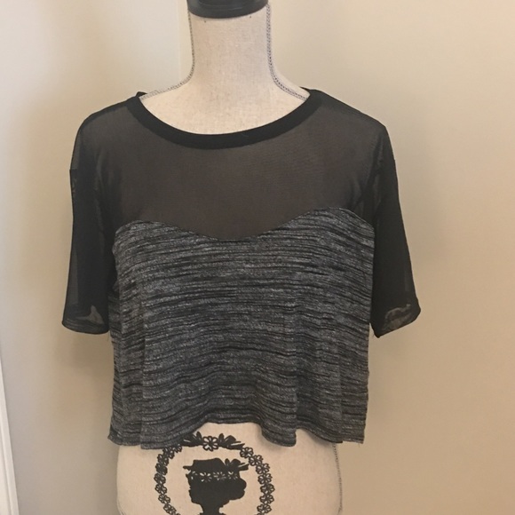 H&M | Tops | Half Mesh Top Black And Grey From Hm | Poshmark